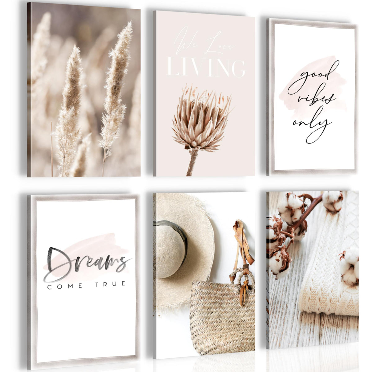 Wandbilder Set Boho Pampasgras KEIN RAHMEN BENÖTIGT 6 Bilder Deko ...